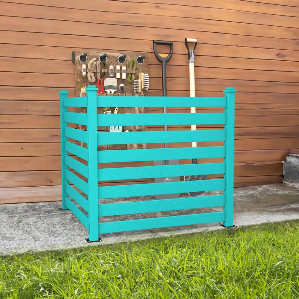 LUE BONA Ares 38 in. x 46 in. Blue Garden Fence W/Post And No-Dig Steel ...