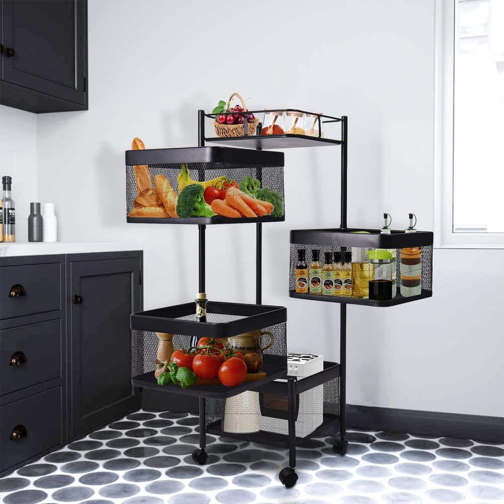 THREE STAR 4 Tier 360° Rotating Metal Vegetable Storage Rack with Swing ...