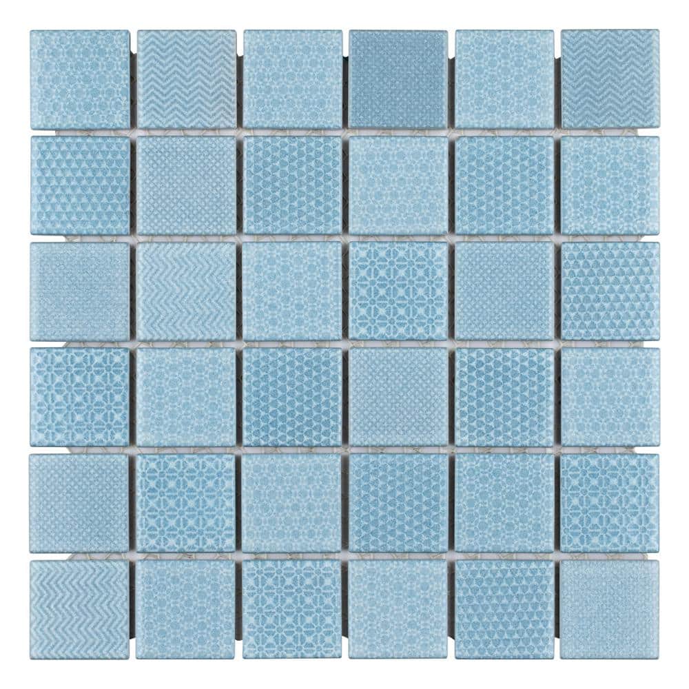 Merola Tile Celadon Aqua 6 in. x 6 in. Porcelain Mosaic Take Home Tile ...