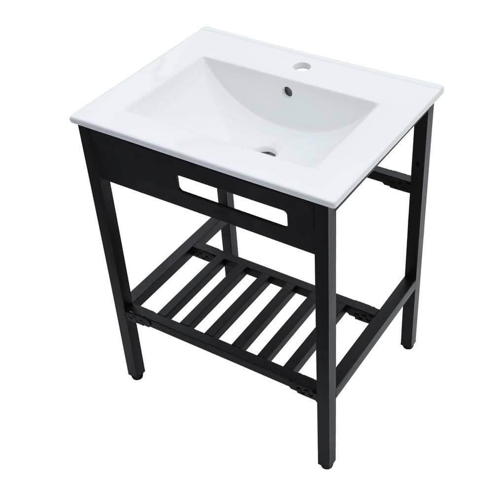 Sarlai 24 in. White Rectangular Ceramic Bathroom Console Sink with ...