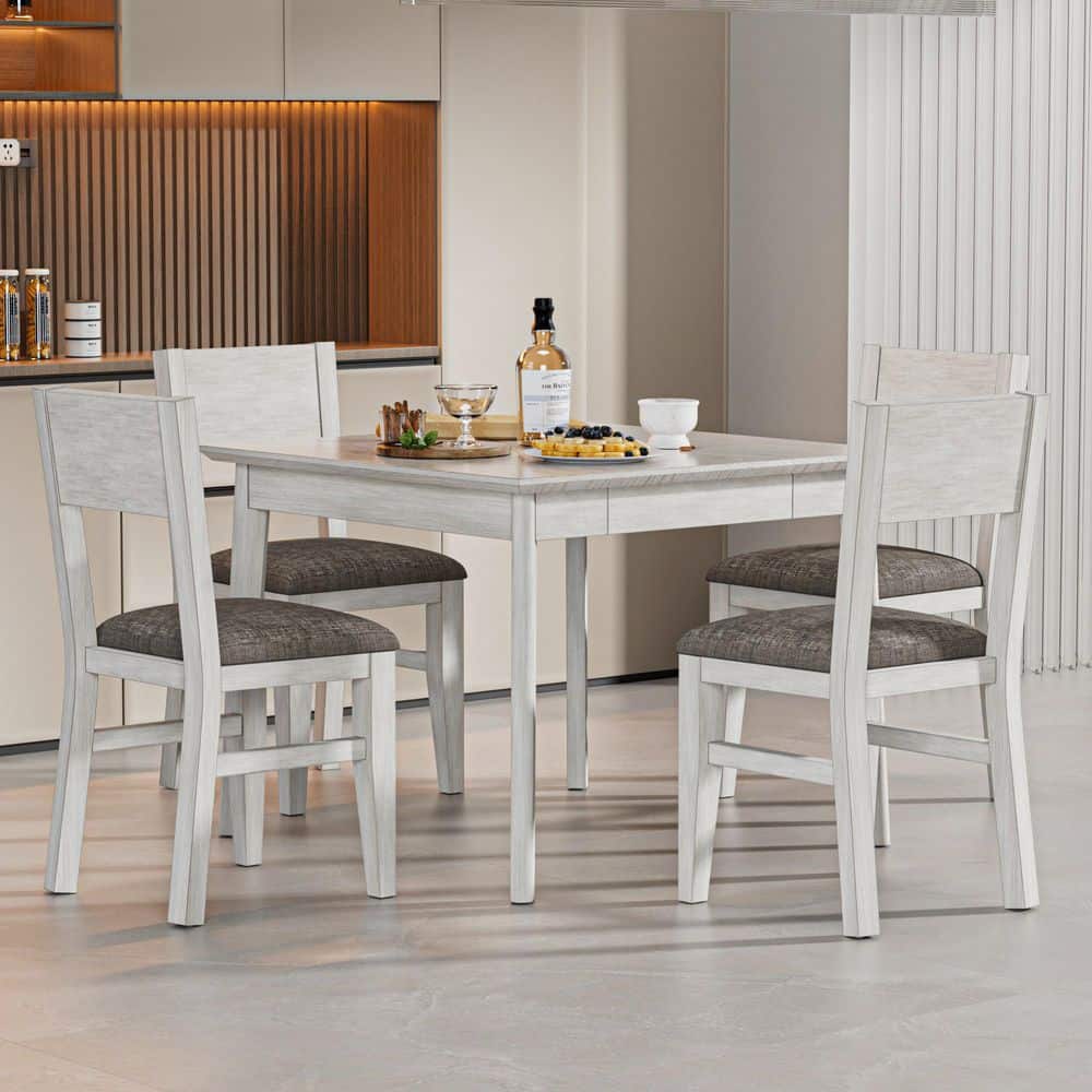 VECELO 5-Piece Dining Table Set-Square Table with Storage and 4 ...