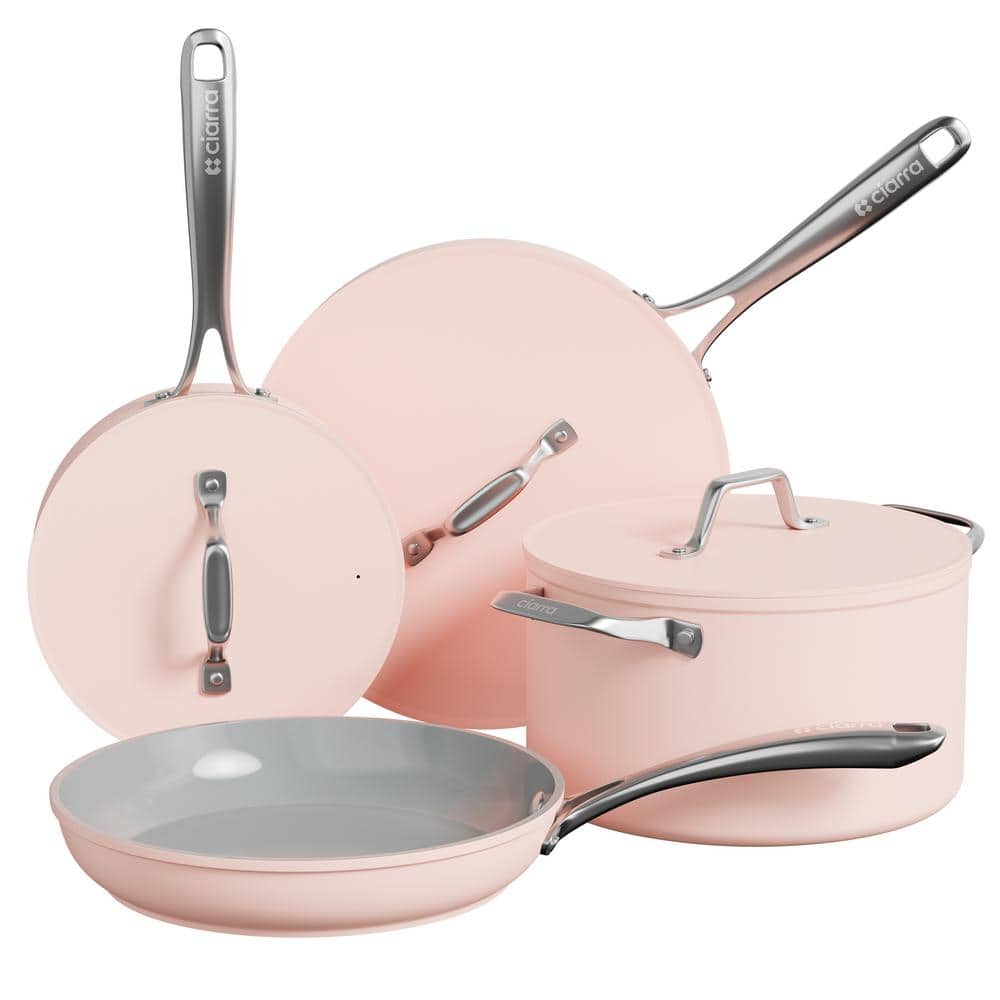JEREMY CASS 7-Piece Ceramic Nonstick Cookware Set in Pink, Frying Pan ...