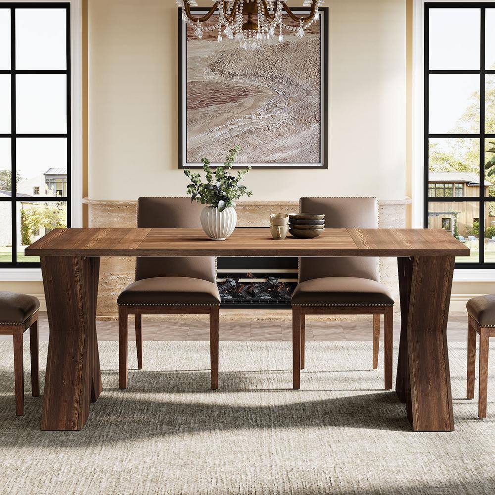 BYBLIGHT Roesler Brown Engineered Wood 63 in. X-Shaped Pedestal Dining ...