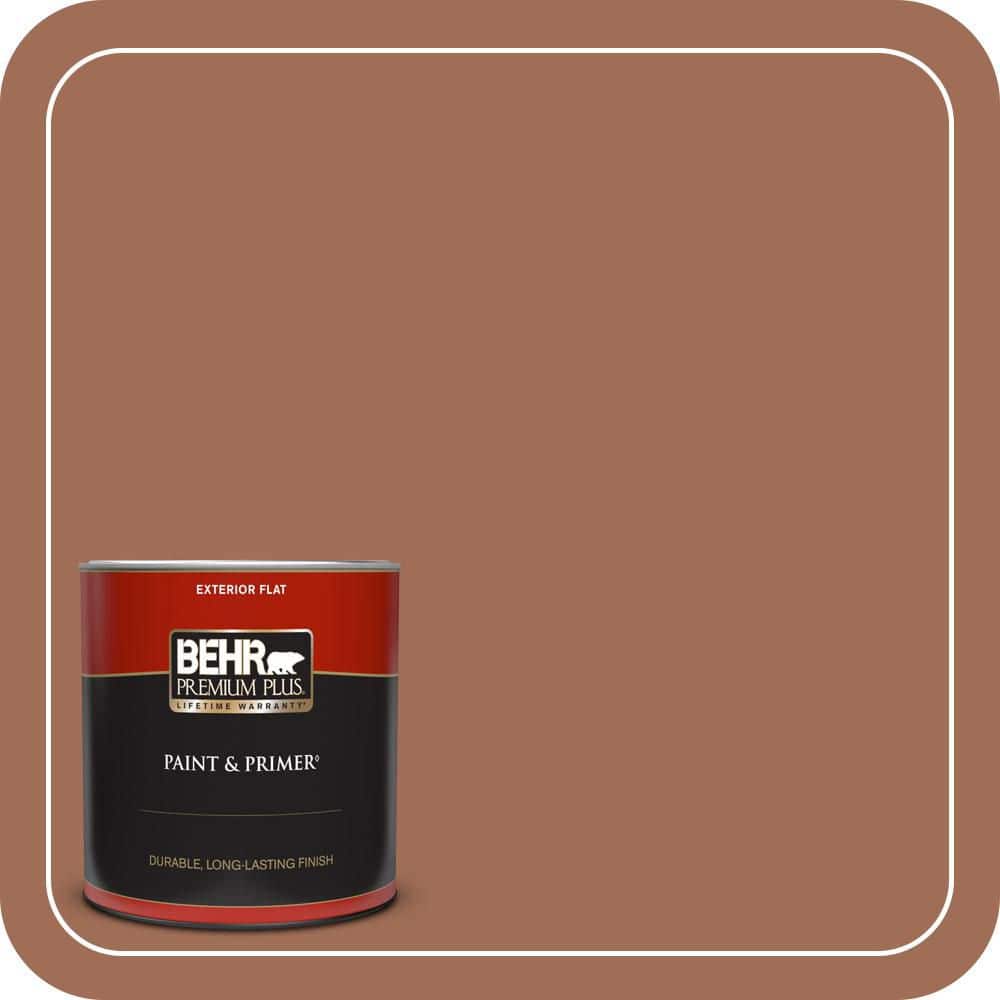 BEHR PREMIUM PLUS 1 qt. #230F-6 Earth Tone Flat Exterior Paint & Primer ...