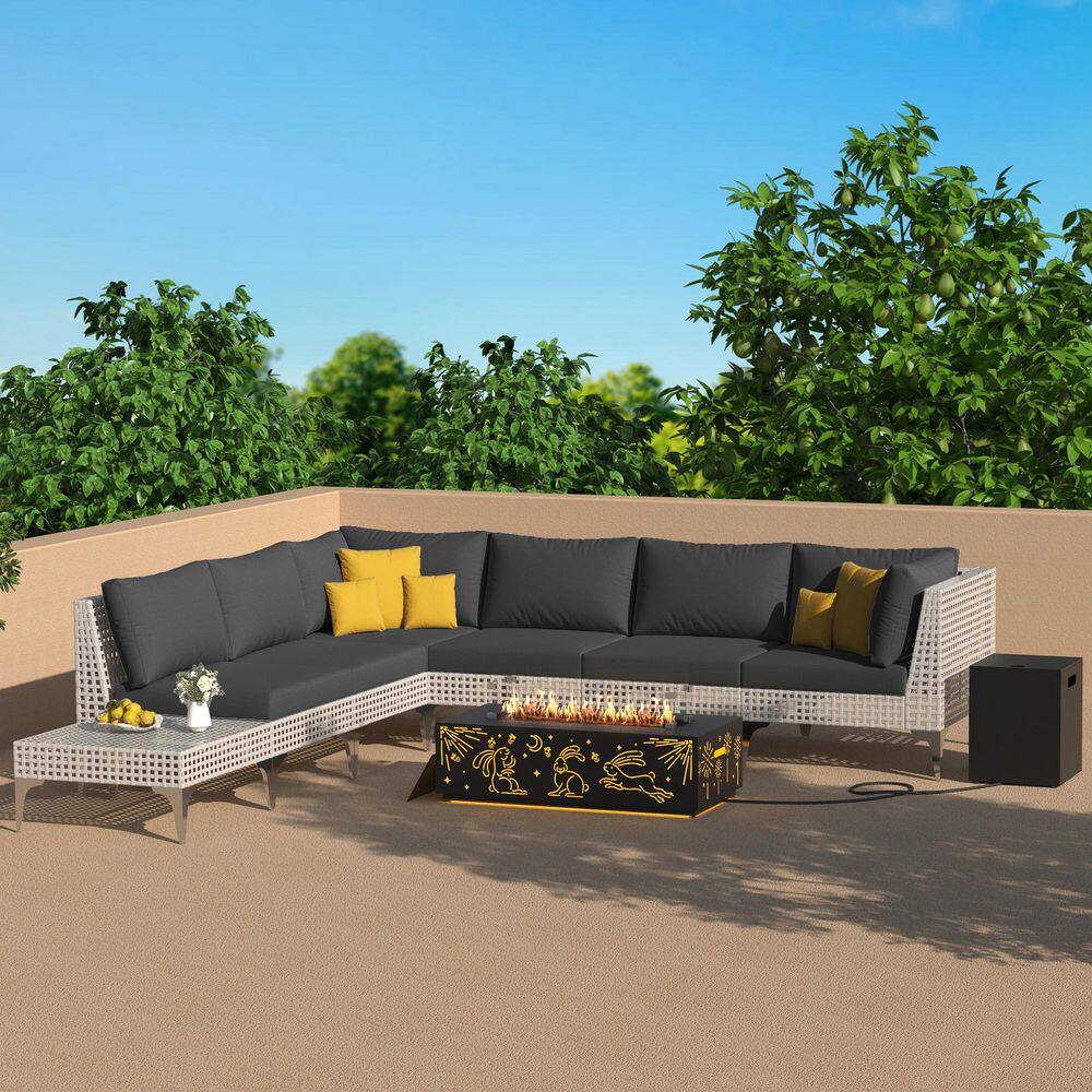 FINCATI 9-Piece Outdoor Fire Pit Patio Set Conversation Set with LED ...