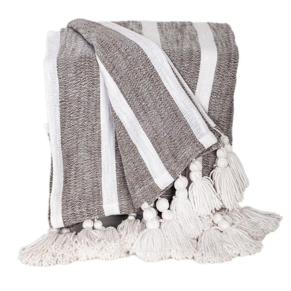 HomeRoots Charcoal Striped Cotton Throw Blanket 2000548931 - The Home Depot