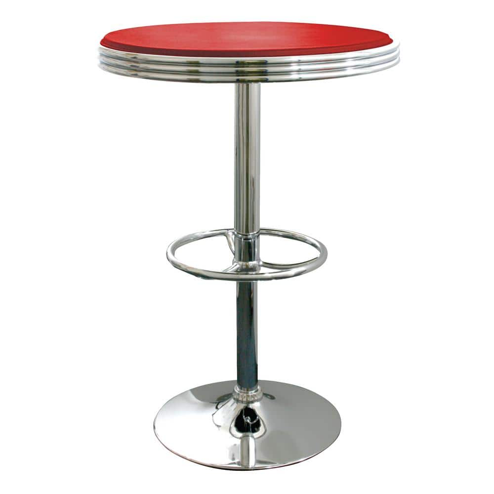 AmeriHome 36 in. Red Adjustable Swivel Metal Pub / Bar Table 807998 ...