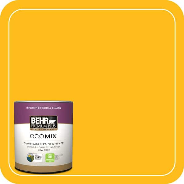 BEHR PREMIUM PLUS 1 qt. #P290-7 Laser Lemon Eggshell Enamel EcoMix ...