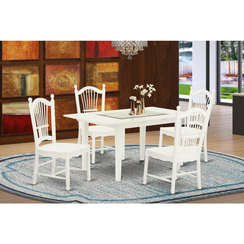 East West Furniture 5-Piece Linen White Finish Solid Wood Top ...