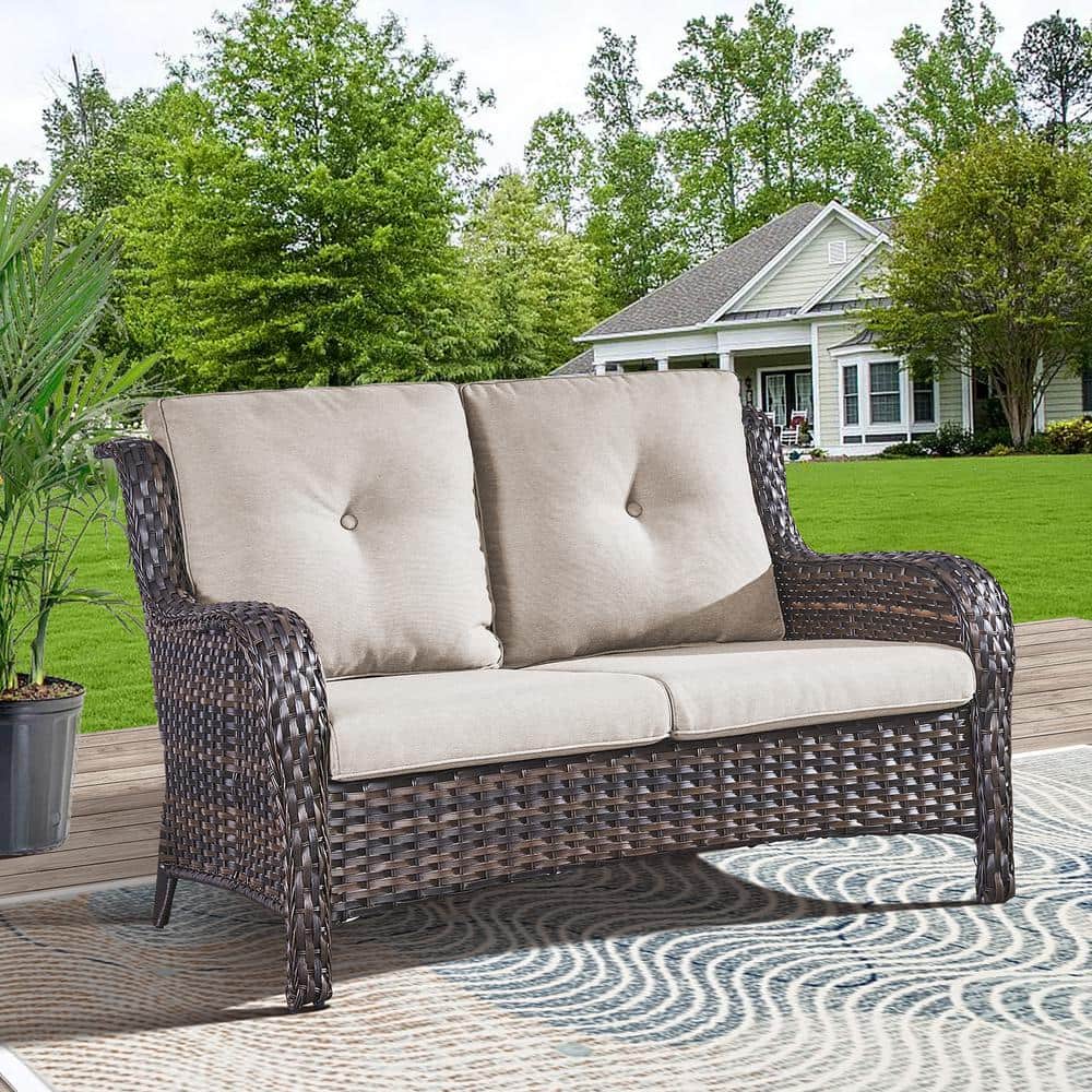 Brown wicker outdoor loveseat store