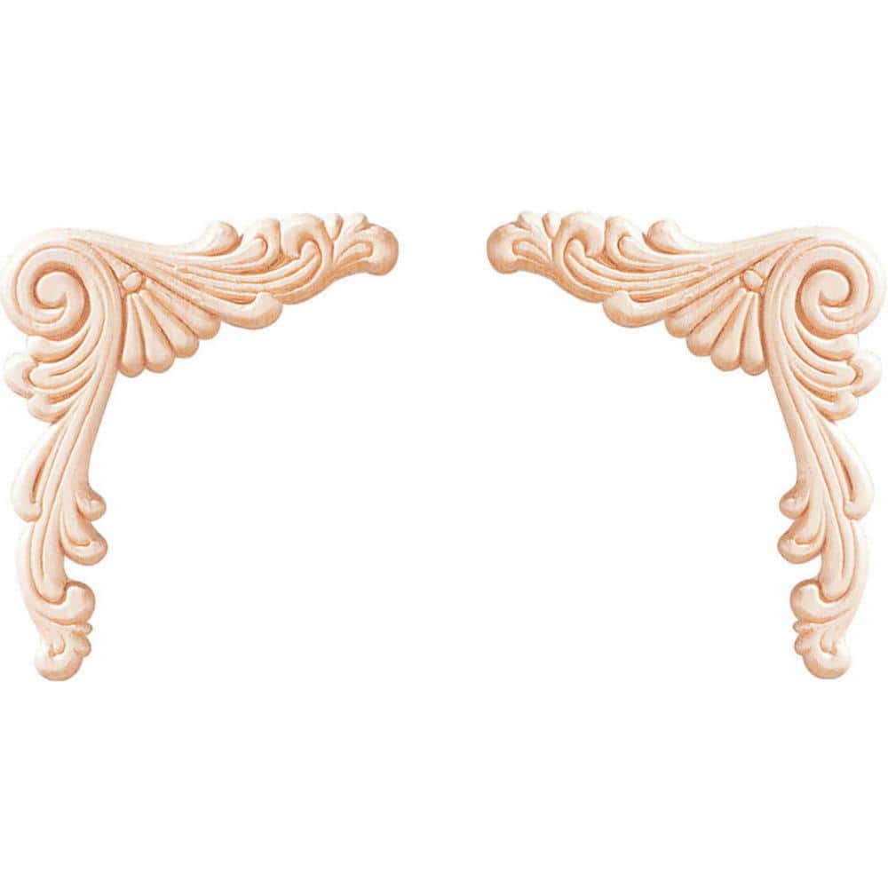 HOUSE OF FARA 1/4 in. D 3-1/2 in. W x 3-1/2 in. L Oak Wood Angle Accent L&R Applique and Onlay ...