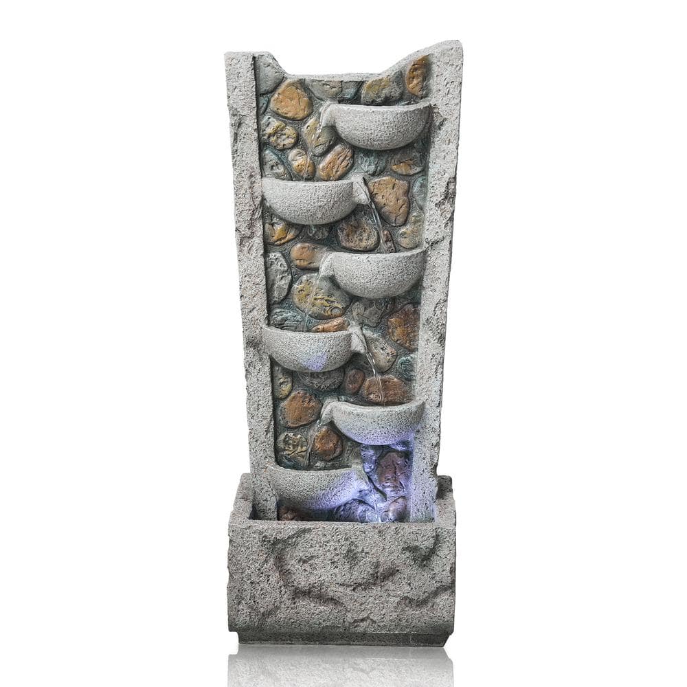 vbal 34 in. 7-Tier Stone-Texture Polyresin Cascade Waterfall Fountain ...