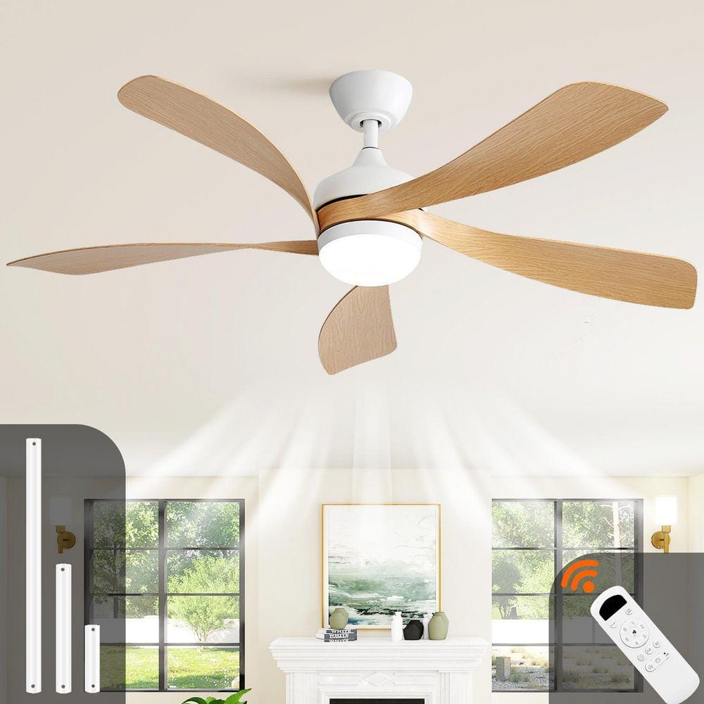 Gloweer 45 in. Beige Downrod Mount Ceiling Fan with Light, Tri-Color ...