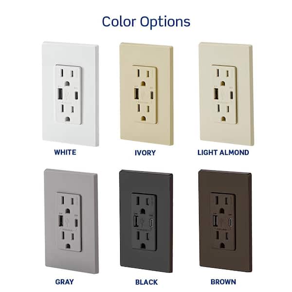 Leviton Decora 15 Amp Tamper Resistant Duplex Outlet with 60W USB-A ...