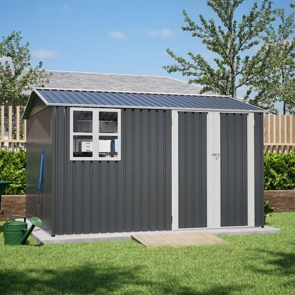 10 ft. W x 8 ft. D Gray Large Metal Shed Outdoor Storage Shed Utility ...