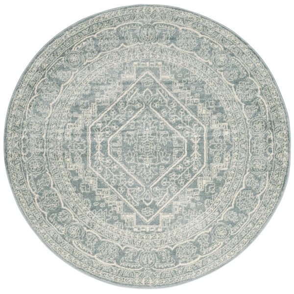SAFAVIEH Adirondack 4 ft. x 4 ft. Slate/Ivory Border Medallion Round ...