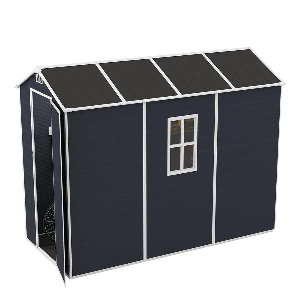 Zeus & Ruta 8 ft. W x 4 ft. D Dark gray Resin Outdoor Storage Shed with ...