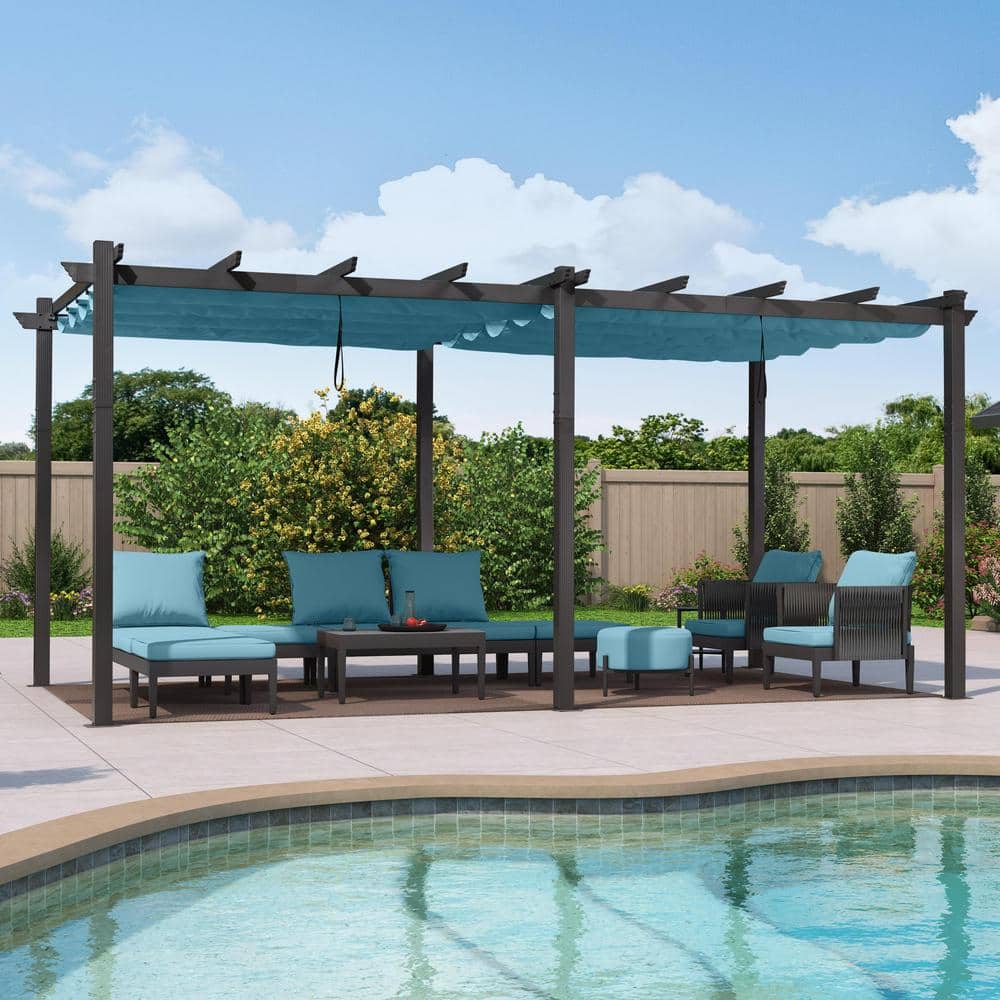 PURPLE LEAF 12 ft. W x 18 ft. D Outdoor Gray Aluminum Pergola with Two ...
