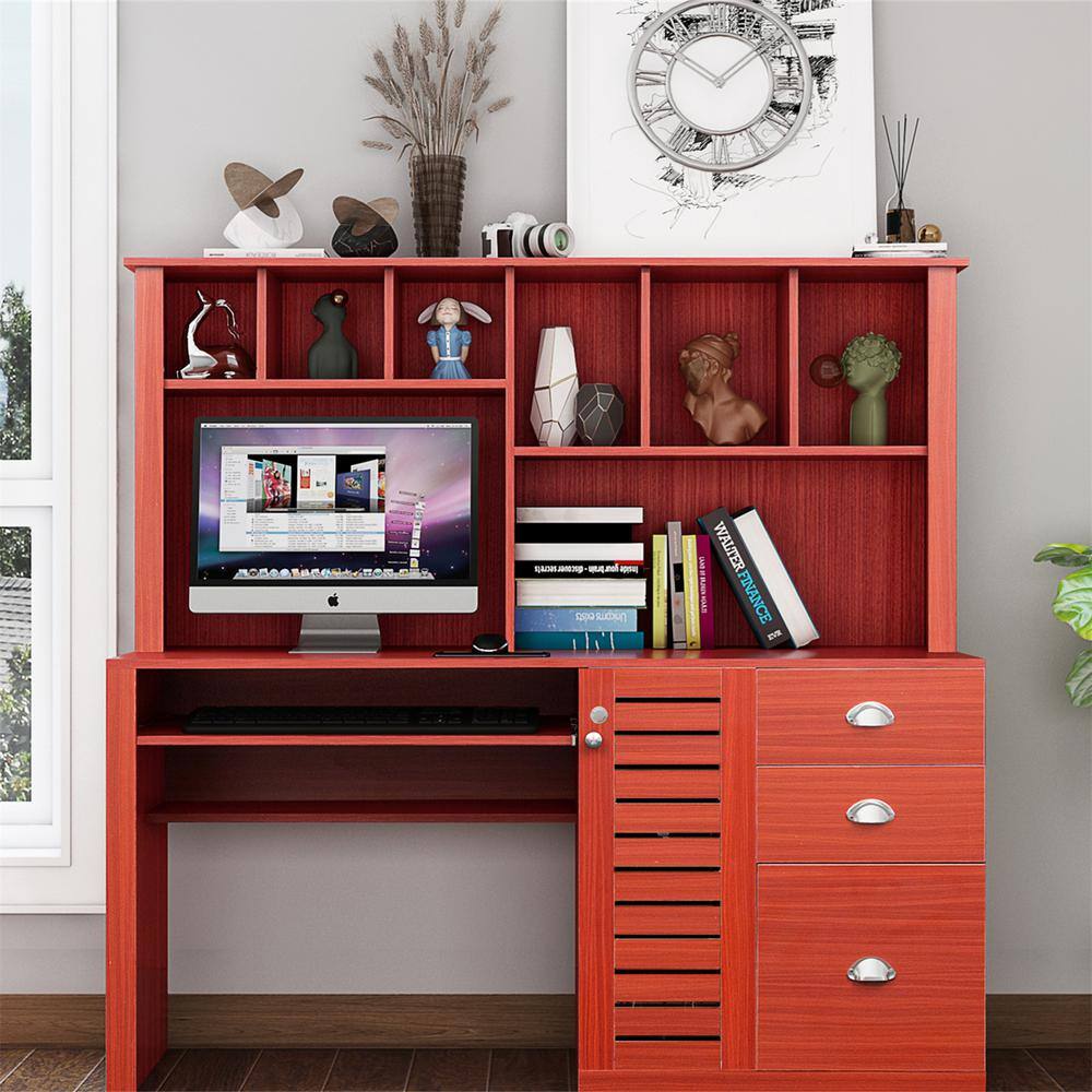 Buy Home Office Hutch 59 in. Teak Computer PC Laptop Study Table 3 ...