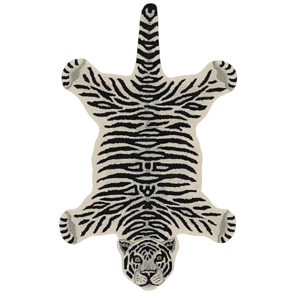 Linon Home Decor Jungle Tiger White and Black 3 ft. x 5 ft. Modern ...