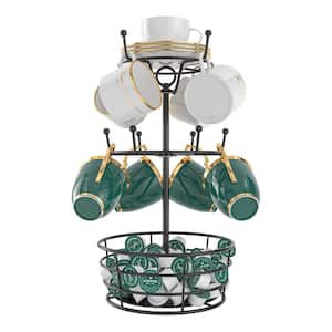 Numhew 40 oz. Cup Organizer with Handle, Black Rotating Mug Tree, Water ...