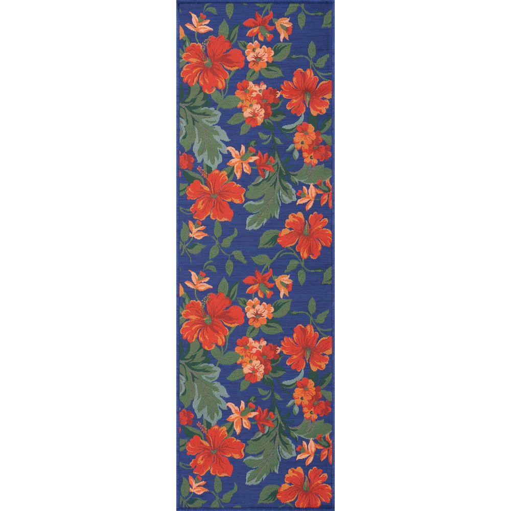 Tayse Rugs Stunning Blue 2 ft. x 8 ft. Floral Indoor/Outdoor Runner Rug ...