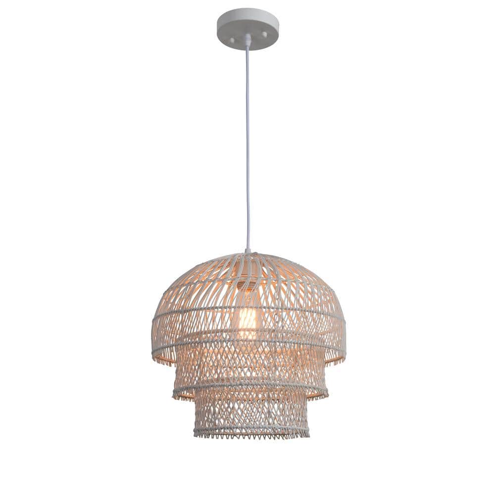 Hampton Bay Shawside 1-Light White Tiered Pendant Rattan HDP98947WH ...