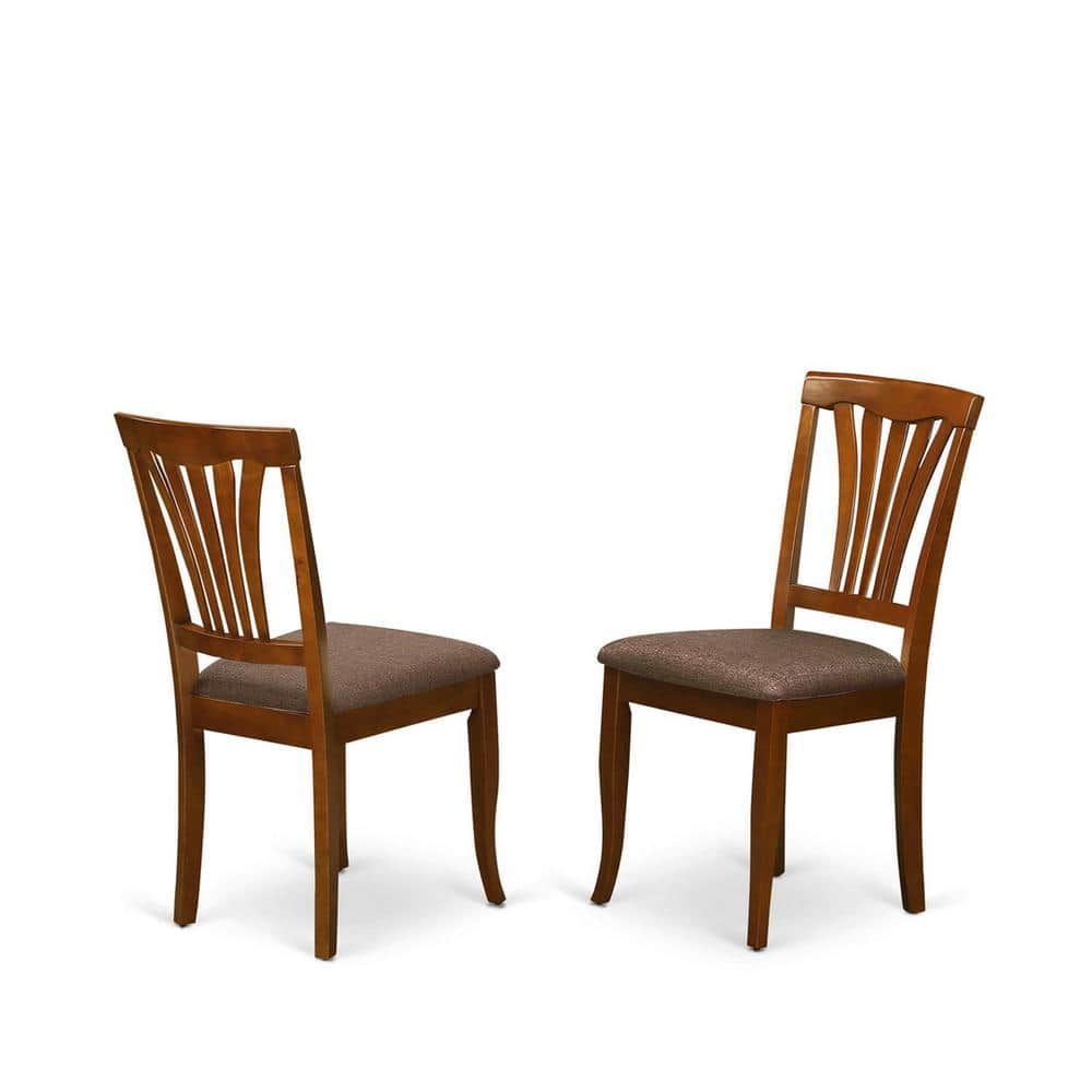 East West Furniture Saddle Brown Linen Fabric Upholstered Wood Chairs ...
