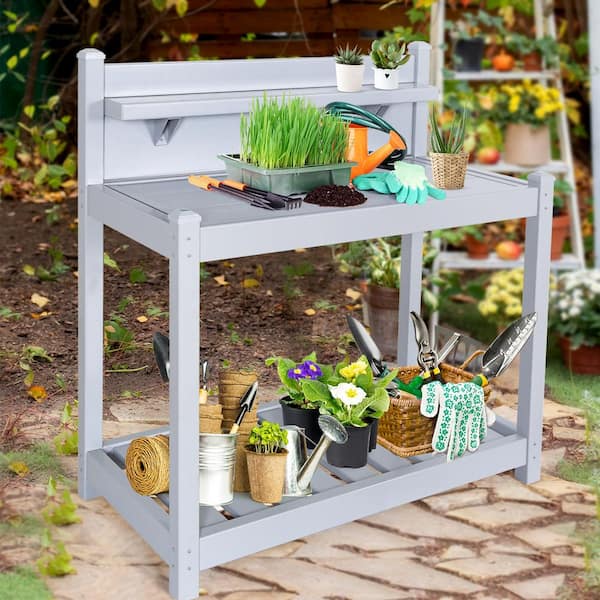 Vinyl Garden Potting Bench Table Eagle Peak Color Gray
