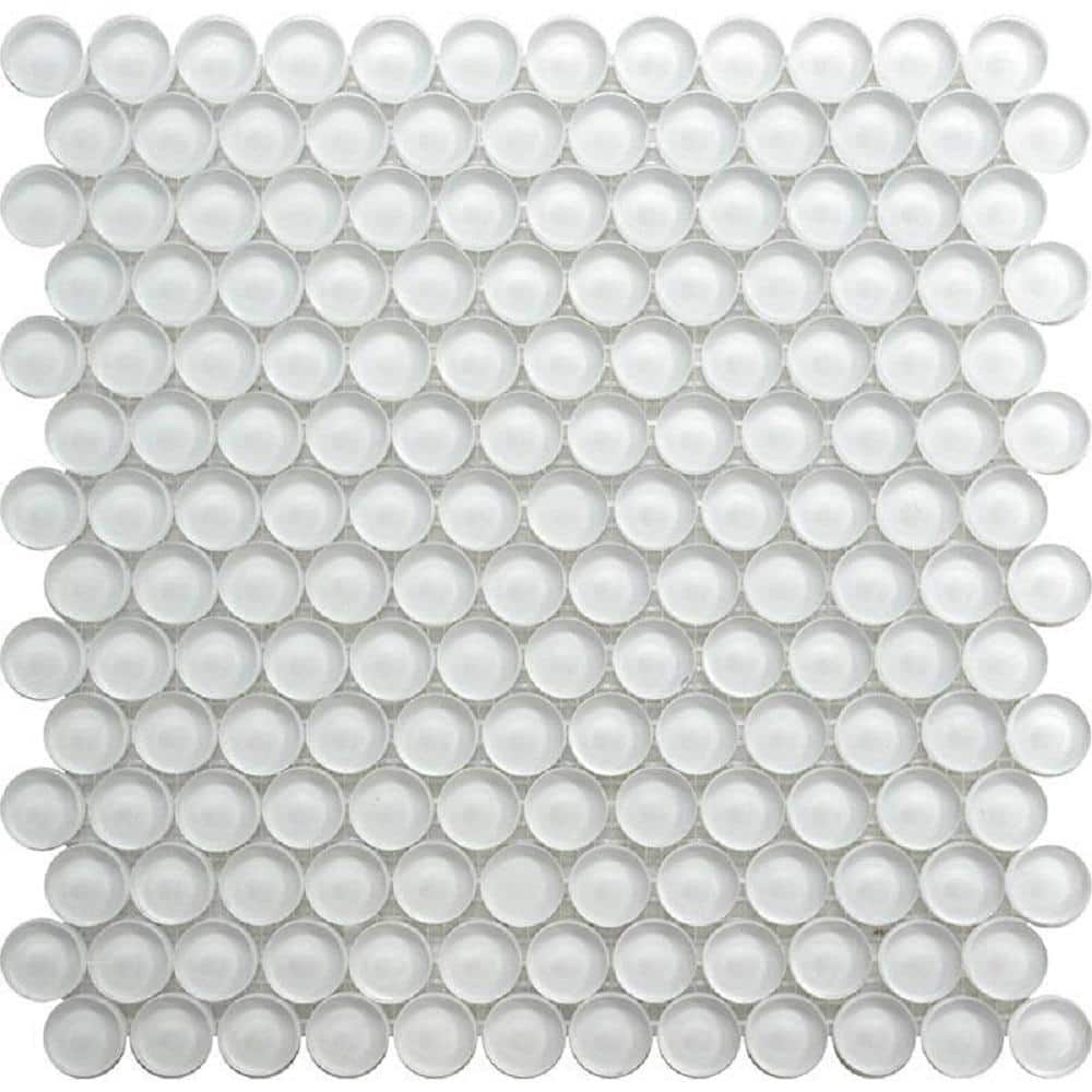 Apollo Tile White 12 in. x 12 in. Penny Round Polished Glass Mosaic ...