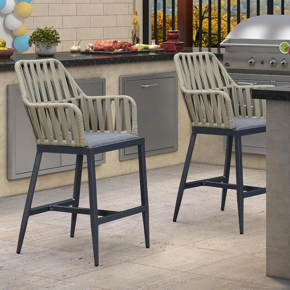 PURPLE LEAF Modern Aluminum PE Rattan Patio Outdoor Bar Stool with ...