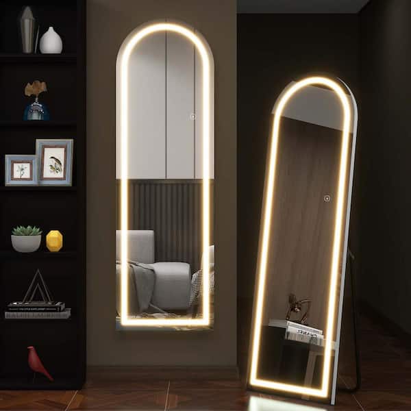 Silver 20 in. W x 63 in. H Right Angled Arched LED Full Length Mirror ...