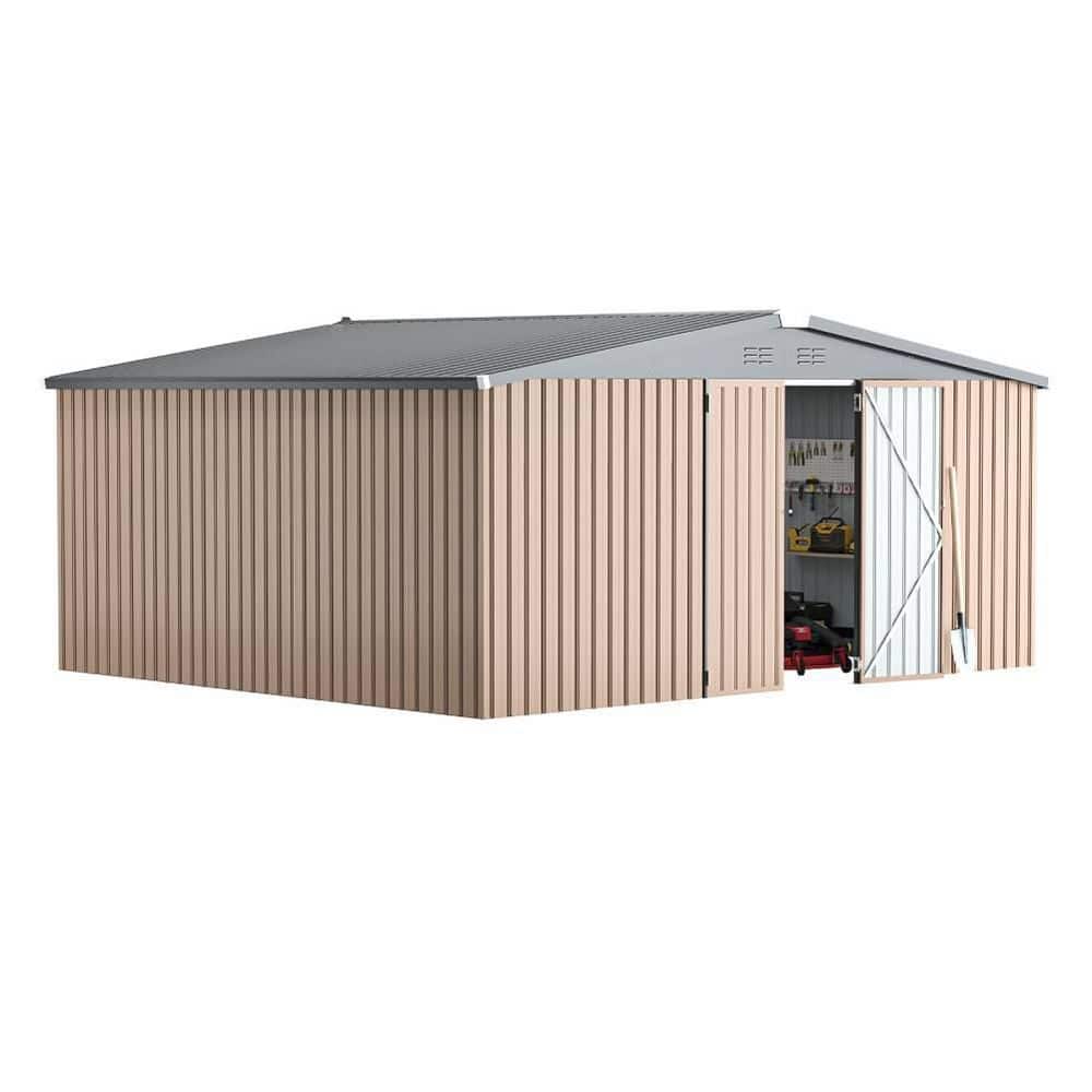 Sudzendf 12 ft. W x 14 ft. D Metal Shed with Double Lockable Door in Brown (168 sq. ft. ) ZTPO12 ...