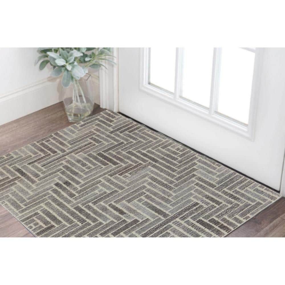HomeRoots Tan and Gray 2 ft. x 3 ft. Geometric Area Rug 2000512020 ...
