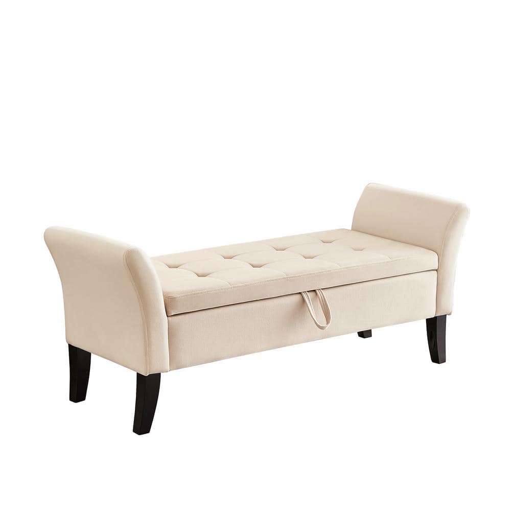 JAYDEN CREATION Telmo Contemporary Beige Velvet Wide Bench with Storage ...
