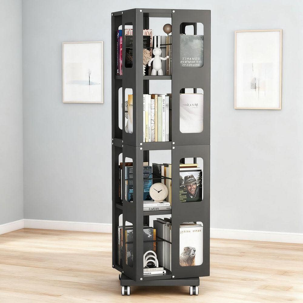 Otryad 4-Tier Black Steel Storage Cart, Rotating Shelving Unit ...