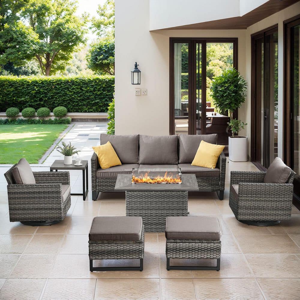 Gymojoy Valenta Gray Wicker 7-Piece Patio Conversation Sofa Set Outdoor ...