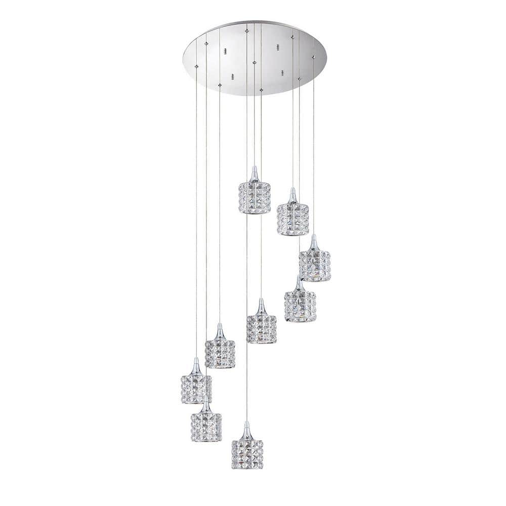 Kendal Lighting LUSTRA 9 Light Chrome Tubed Pendant LightClear Crystal ...