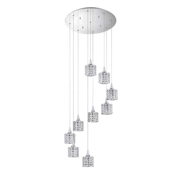 Kendal Lighting LUSTRA 9 Light Chrome Tubed Pendant LightClear Crystal ...
