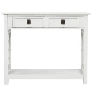 Twin Star Home 36 in. White Standard Rectangle Wood Console Table with ...