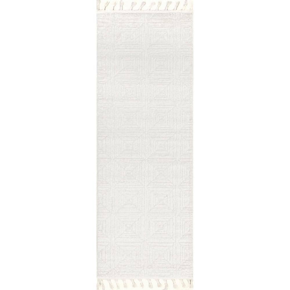 nuLOOM Kerry Ivory 3 ft. x 8 ft. Geometric Tasseled Runner Rug OZNN05A ...