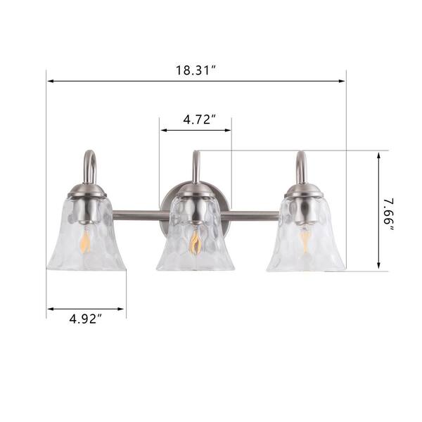 Maxax Austin 18.3 in. 3-Light Sandy Nickel Vanity Light with Glass ...