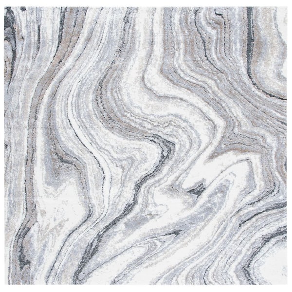 SAFAVIEH Cyrus Shag 7 ft. x 7 ft. Gray/Beige Marble Wavy Square Area ...