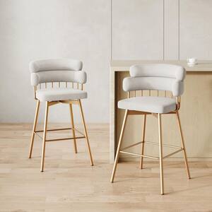 JEAREY 36 in. Beige Counter Bar Stool with Faux Leather Upholstered ...