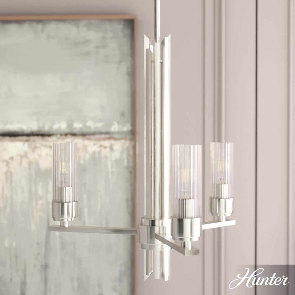 Hunter Gatz 3-Light Brushed Nickel Candlestick Chandelier with Ribbed ...