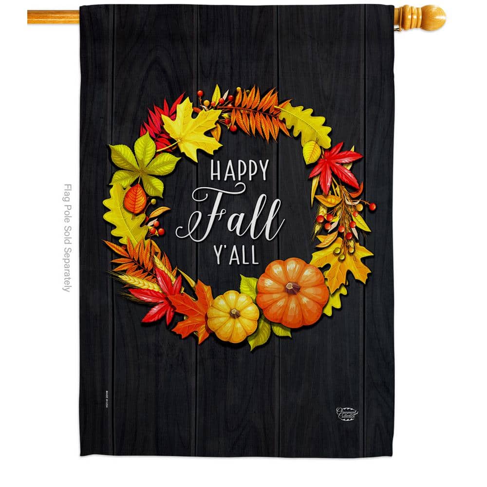 Ornament Collection 28 in. x 40 in. Fall Wreath Fall House Flag Double ...