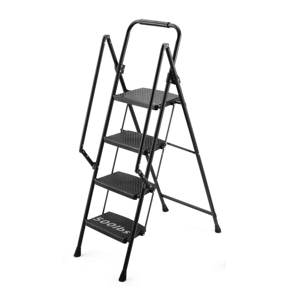 Tidoin 4.5 ft. Black Steel Folding 4 Step Ladder (7 ft. Reach), 500 lbs ...