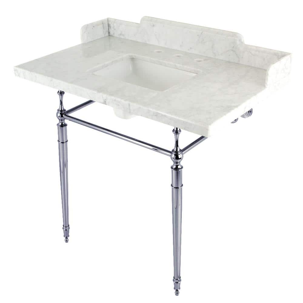 Kingston Brass Fauceture 36 in. Marble Console Sink Set with Brass Legs ...