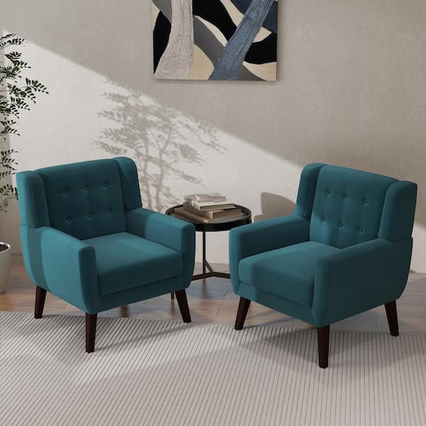 Uixe Mid Century Modern Button Blue Velvet Accent Arm Chair set of 2 SF0003 BL VT 2 The Home Depot
