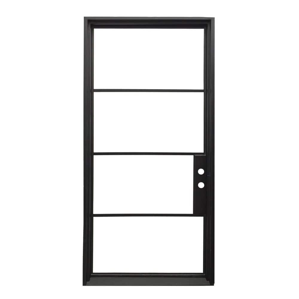 35 in. x 94 in. Left-Hand/Inswing Full Lite Clear Glass Black Iron ...